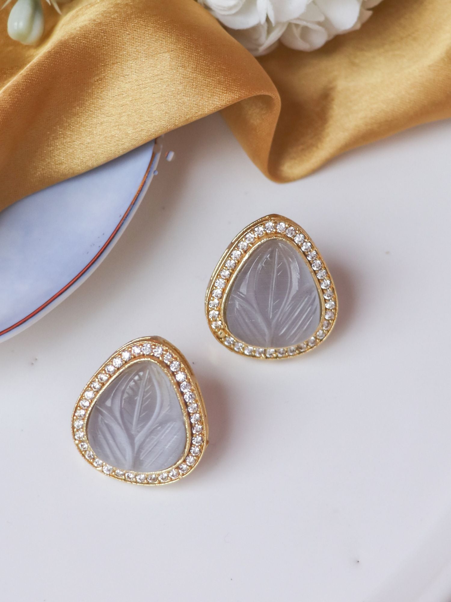 Classic Grey Craving CZ Stone Studs | Latest Earrings | Johori