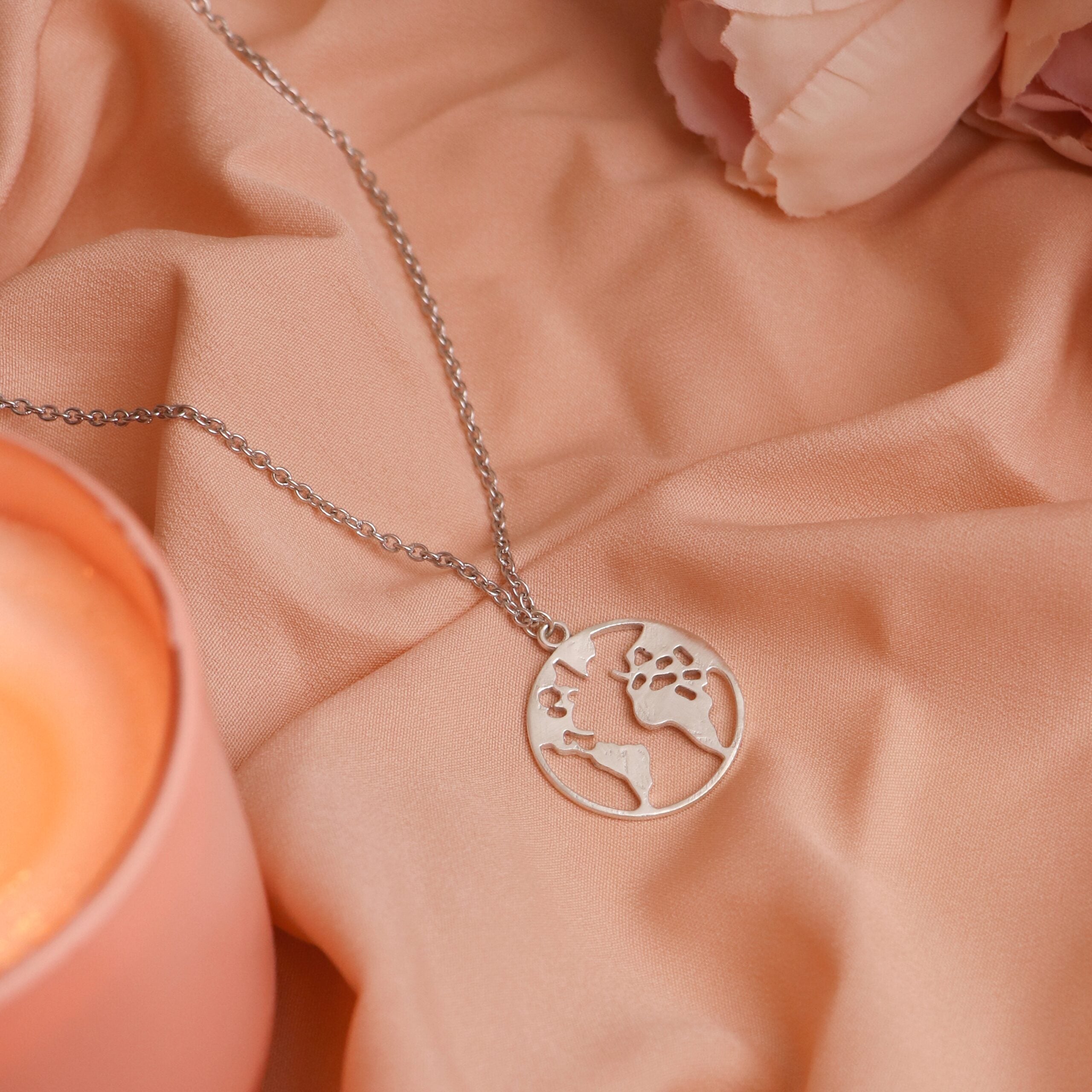 Buy Silver Plated World Map Pendant | Silver-Plated Jewelry by Johori